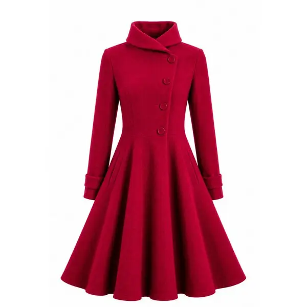 NIKKA PLACE Wool Princess Buttoned Coat With Pockets In Raspberry Color - Red