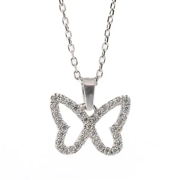 EBRU JEWELRY Sparkly Butterfly Necklace - Silver