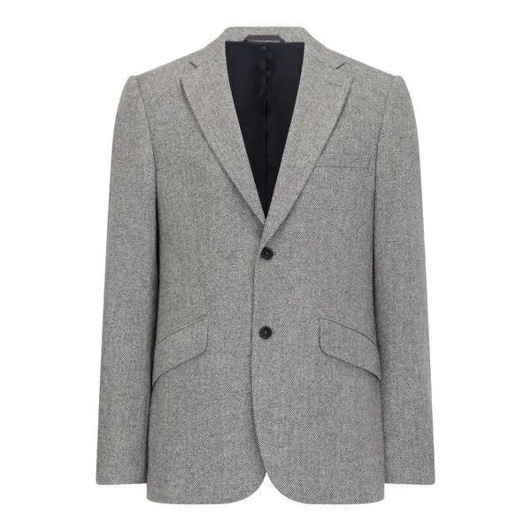 TRIONA Herringbone Oisin Slim Tweed Jacket With Elbow Patch - Grey
