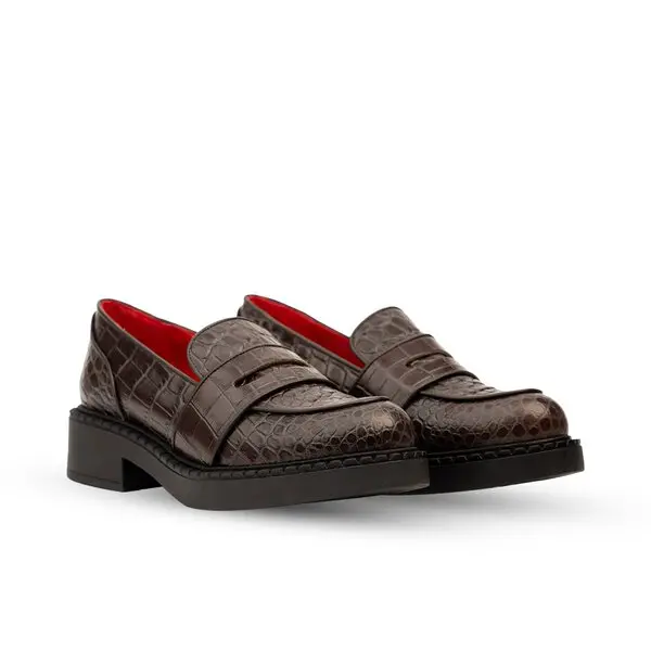 ROSAMUND MUIR LONDON Stratford Crocodile Print Loafers - Brown