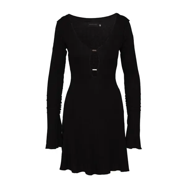 MANDRAGORA Viscose Dress With Neckline And Decorative Details – Chloe - Black