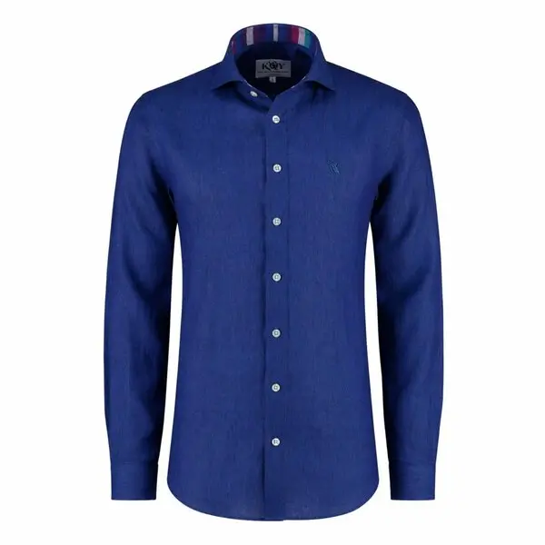 KOY CLOTHING Royal Linen Shirt Cutaway Collar - Blue