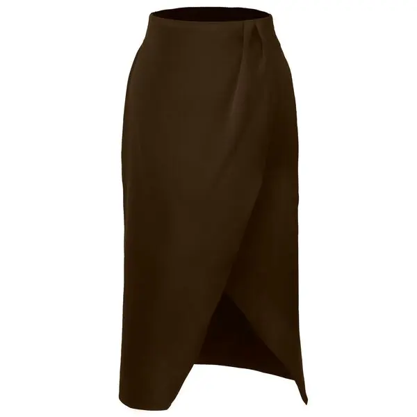 SMART AND JOY Minimalist Wrap Effect Satin Skirt Dark - Brown