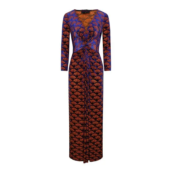 BEATRICE VON TRESCKOW Art Deco Velvet Devore Lola Maxi Dress - Blue