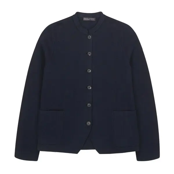 PAUL JAMES KNITWEAR Midweight Cotton Indore Knitted Nehru Jacket Navy - Blue