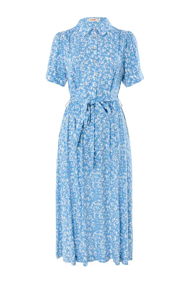 LOUCHE Inesa Negative Floral Midi Shirt Dress - Blue
