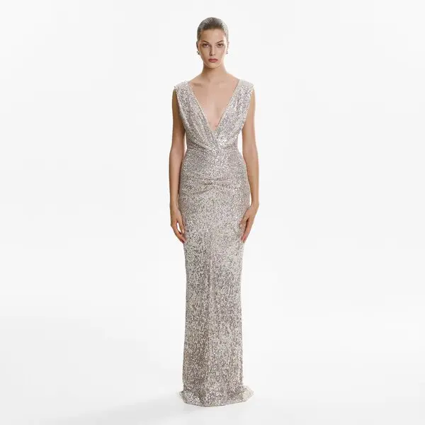 LITA COUTURE All Eyes On You Gold Sequin Gown