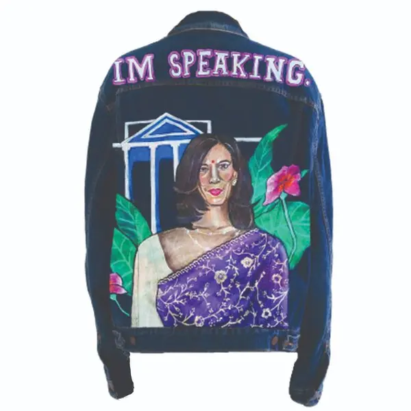 QUILLATTIRE Im Speaking' Hand Painted Levis Denim Jacket - Blue