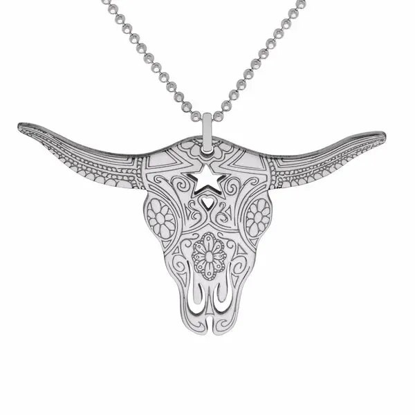 CARTERGORE Large Texas Longhorn Pendant Necklace - Silver