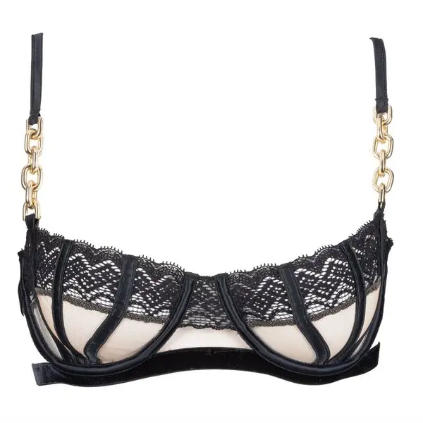 LES JUPONS DE TESS Neutrals Jewel Second Skin Mesh And Lace Balconette Bra Nude And Gold - Black