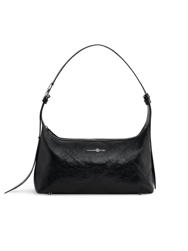 ORANGE CUBE Ruched Shoulder Bag - Black