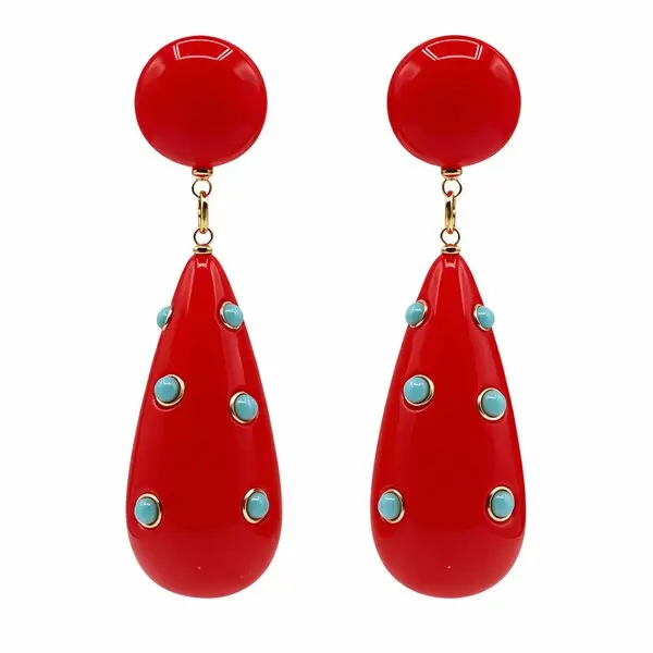 MICHAEL NASH JEWELRY Kathryn And Turquoise Drop Polka Dot Earrings - Red