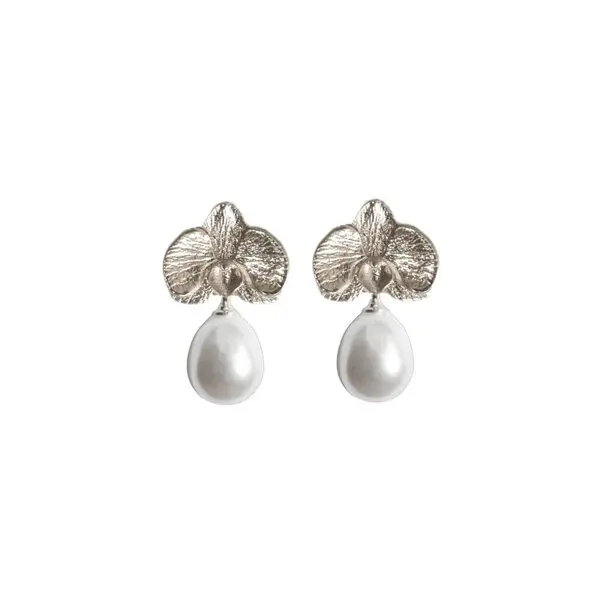 ALEGORIA JEWELLERY White / Silver Silver Orchid White Pearl Earrings - White/silver