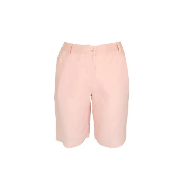 Haris Cotton Linen Curve Bermuda With Elastic Waistband - Pink