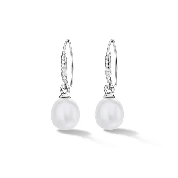 DOWER & HALL Oval White Luna Pearl Drop Earrings - Silver
