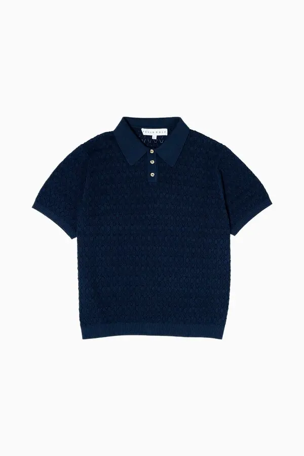 FELLA Lionel Navy Knitted Polo - Blue