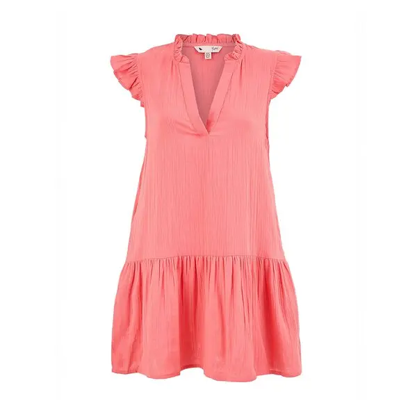 YUMI Coral Double Cotton Tunic With Frill Sleeves - Pink