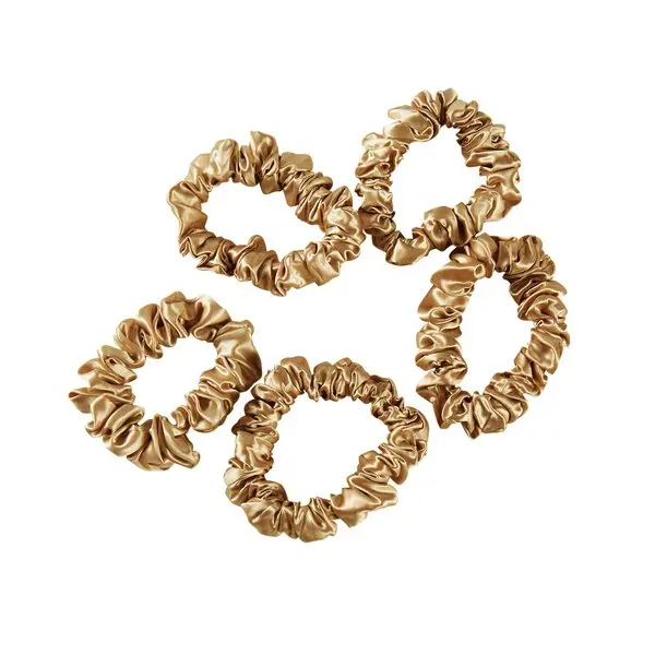 SOFT STROKES SILK Pure Mulberry Silk Mini Scrunchie Set Of Five - Gold