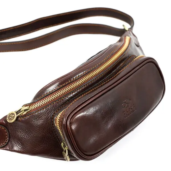 TIME RESISTANCE Leather Sling Bag Belly Bag In Independent People - Brown