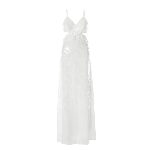 WOMEN & WOMEN Cut-out Detail Sheer Sequin Embellished Spaghetti Strap Maxi Dress - White