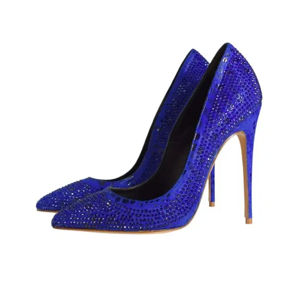 AETHRA SHOES Aqua Suede Crystal-embellished Pointed Toe Stiletto Pumps - Blue