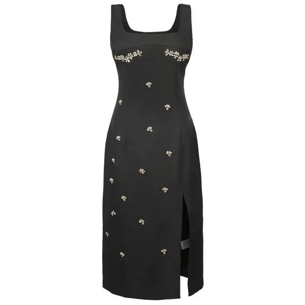 SMART AND JOY Embroidered Fitted Coktail Dress - Black