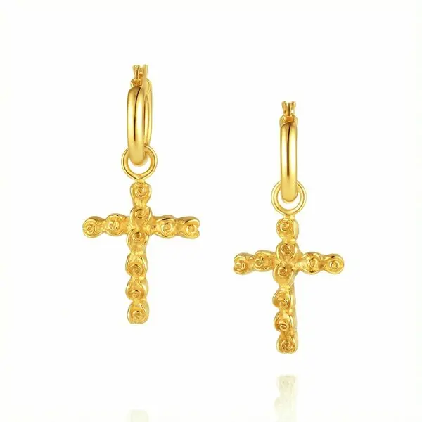 UNALOE Plated Cross Hoop Earrings – Rose Detail Drop Design – Handmade Italian Jewelry - Gold