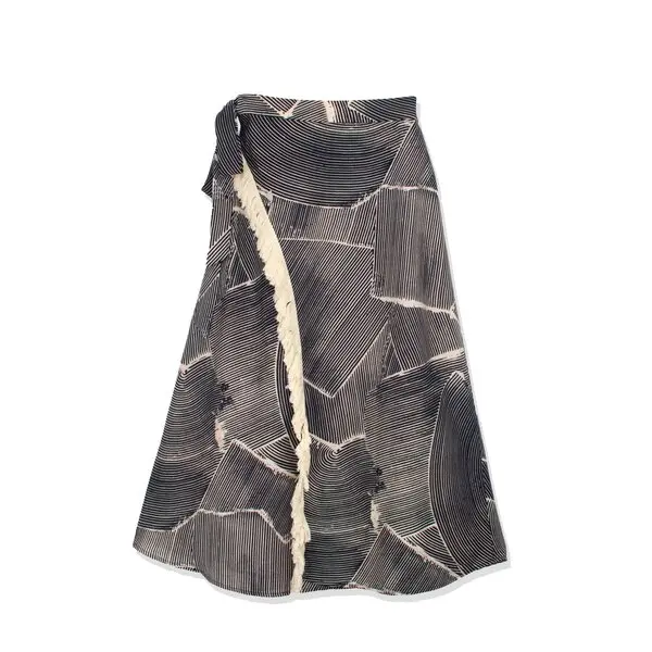PROFILE NYC Faux Wrap Fringe Skirt - Black
