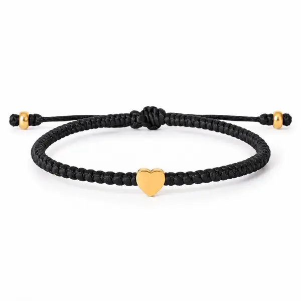 HARBOUR UK Valentino Gold Vermeil Heart Rope Bracelet - Black