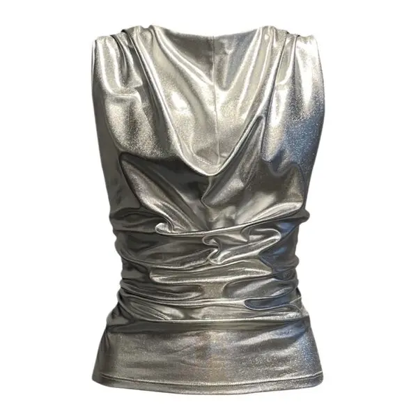 IMAATU Onu Glam Metallic Shine Sculpting Elastic Faux Leather Waterfall Top - Silver
