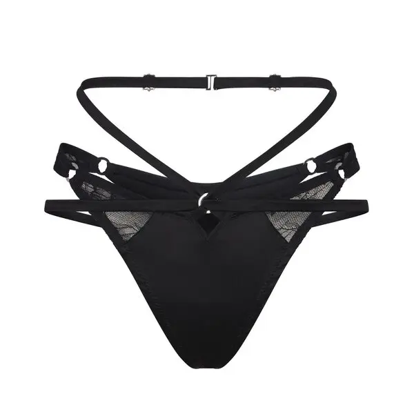 LUNATIC FEMME Ohm High-leg Silk Thong - Black