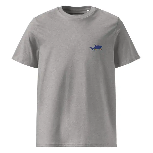 ANCHOR & CREW Heather Shark Gone Swimming In The Wild Organic Cotton Embroidered T-shirt - Grey