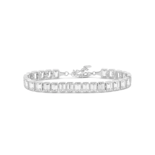 SHYMI Bezel Set Emerald Tennis Statet Bracelet - Silver