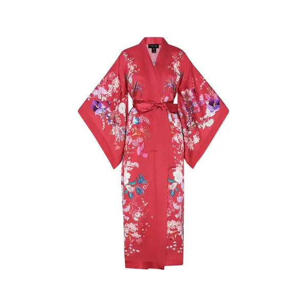 MENG Vermillion Silk Satin Kimono - Red