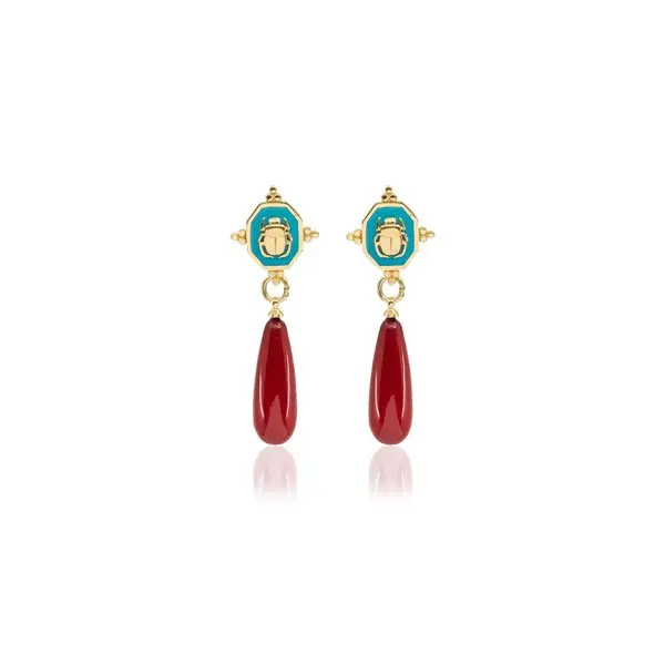 ATELIER PETITES PIERRES Gold / Red Scarazure Scarabee Earrings - Gold/red