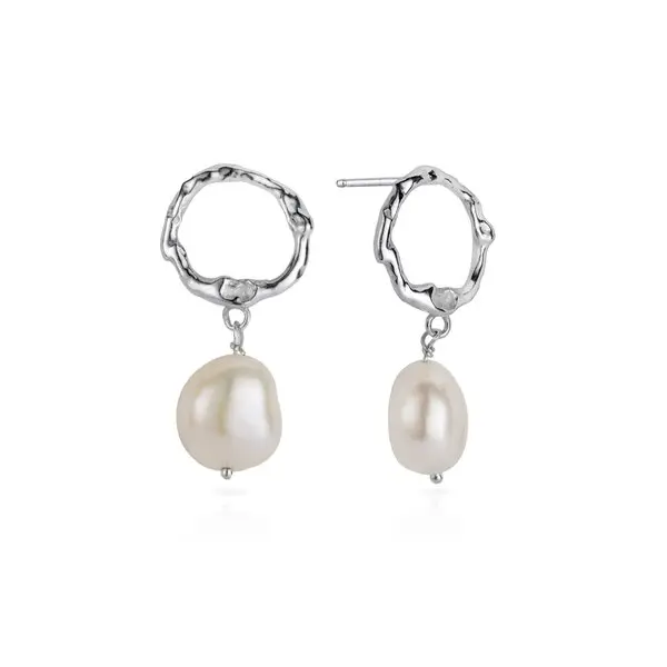LULU AND BOO JEWELLERY Silver / White Solid Sterling Silver Halo Stud Earrings With Drop Pearl - Silver/white