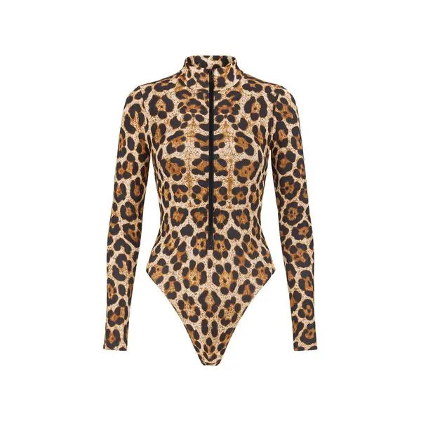 MISARI Leopard Zip One-piece Swimsuit - Brown