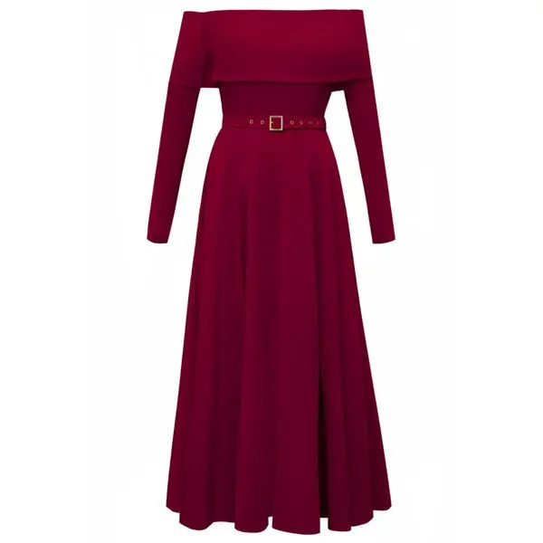ALINA CERNATESCU Melira Dark Midi Off The Shoulder Fla Dress With Leg Slit - Red