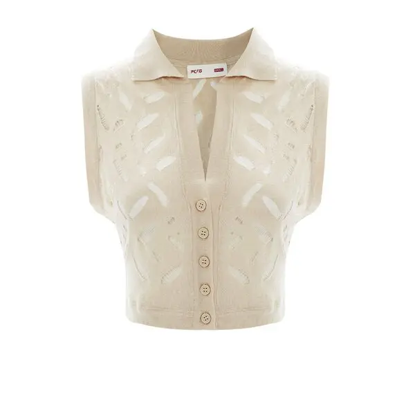 PCFG Neutrals / Cropped Ripped Knit Top Fog - Brown