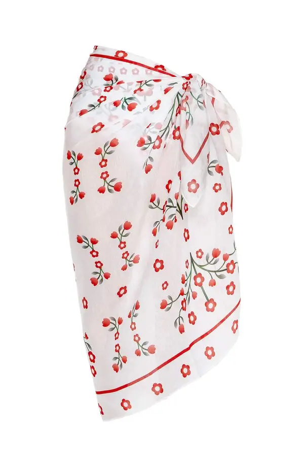 JESSIE ZHAO NEW YORK White / Red Beach Sarong Wrap Day Garden - White/red