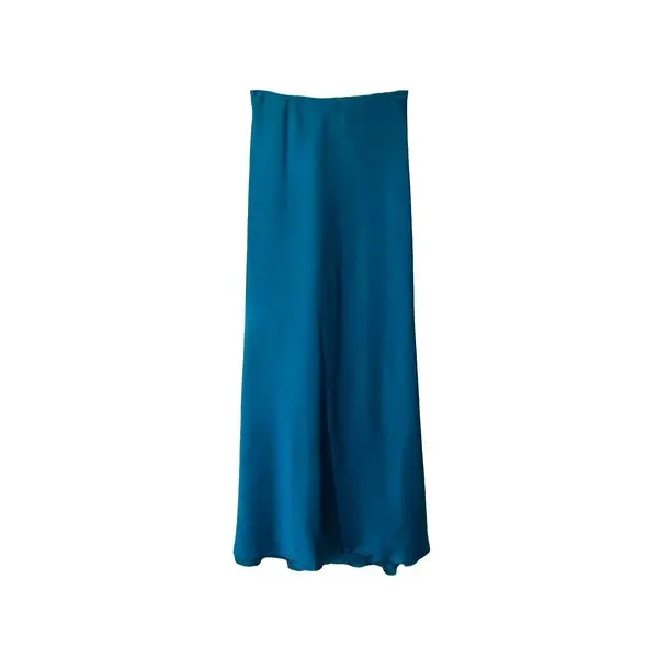L2R THE LABEL Peacock Satin Amal Slip Skirt - Blue