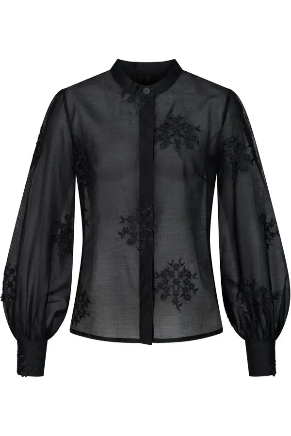 MARIANNA DÉRI Sheer Blouse With Floral Embroidery - Black