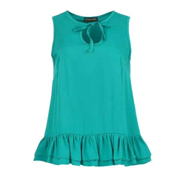 CONQUISTA Emerald Breeze Ruffle Hem Top