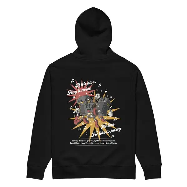 ANCHOR & CREW If It's Nice Play It Twice Disco! Organic Cotton Embroidered Heavyweight Hoodie - Black