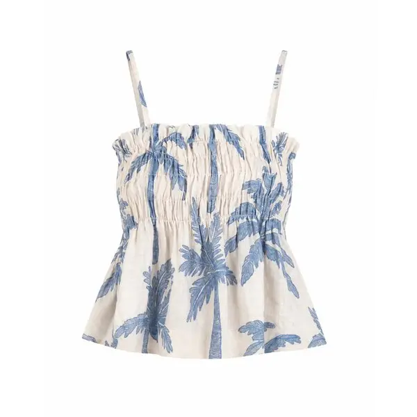Carmen Says Elios Palm-printed Smocked Top - Blue