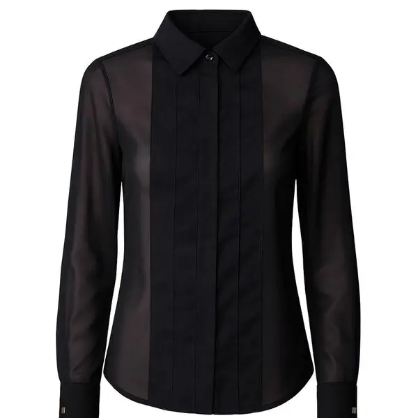 MADISON / SAVILE Noir Pleated Chiffon French Cuff Shirt - Black