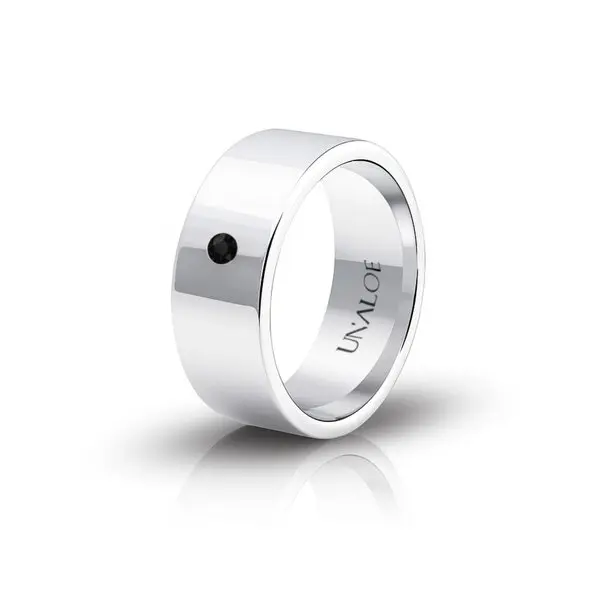 UNALOE Black / Silver Sterling Silver Wide Band Ring With Black Stone – Bold Minimal Jewelry Statet Ring - Black/silver