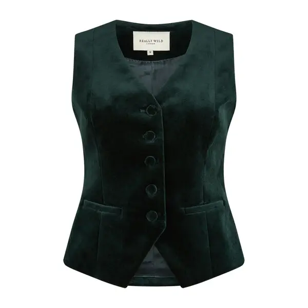 REALLY WILD CLOTHING Mayfair Velvet Waistcoat - Green