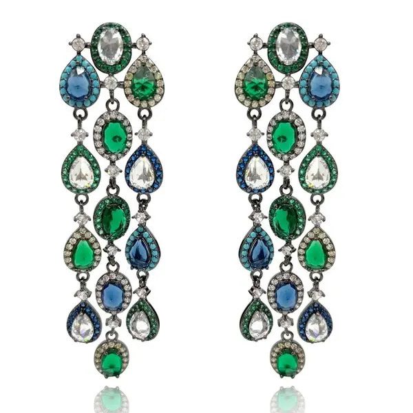 MICHAEL NASH JEWELRY Fabiola Multi-color Crystal Gemstone Clip On Earrings Set In Blackened Rhodium - Blue