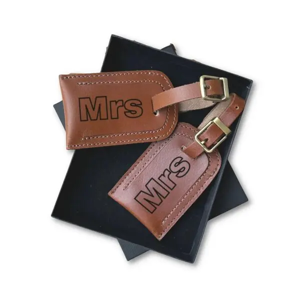 VIDA VIDA Mrs And Mrs Handmade Leather Luggage Tag Set - Brown